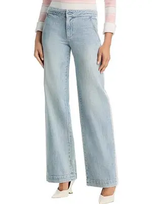 Alice + Olivia Mid Rise Straight Jeans - Rockstarblue/off White/pink
