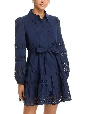 LAYERED WITH LOVE Aubrey Embroidered Tie Front Shirt Dress - Navy