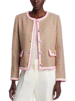 T Tahari Braided Trim Button Down Jacket - Pink Multi