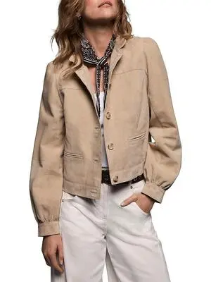 Mint Velvet Suede Puff Sleeve Jacket - Tan