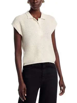 Majestic Filatures Knit Cap Sleeve Polo Top - Milk