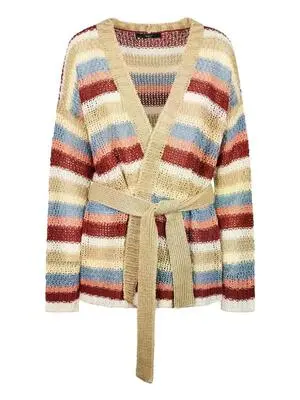Max Mara Yarn Striped-pattern Belted Cardigan - Neutrals