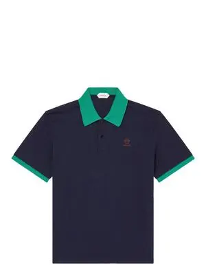 Versace Logo-embroidered Cotton-piqué Polo Shirt - Blue