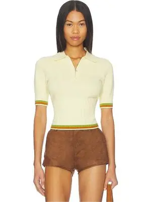 Guest In Residence Ribbed Knit Polo With Quarter Zip - Mist