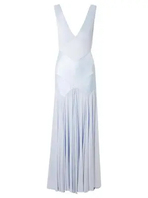 SELF-PORTRAIT Paneled Satin And Stretch-jersey Maxi Dress - Blue