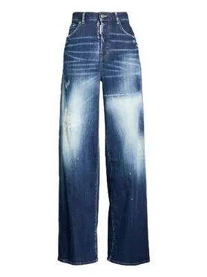 Dsquared2 Wide-leg Jeans With Leather Trims - Blue