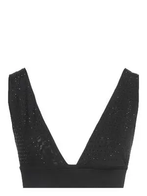 8PM Crop Top With Appliqués And Crystals - Black