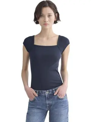 Everlane RetroSoft Cotton Square-Neck T-Shirt Navy