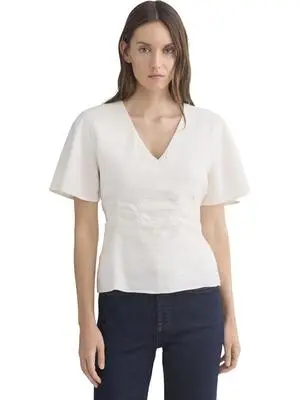 EVERLANE Everlane Cinched Stretch Linen V-Neck Top
