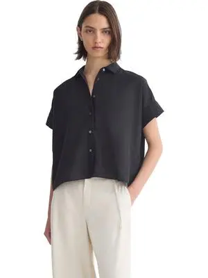 Everlane Scalloped-collar Square Shirt - Black