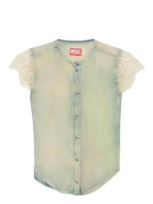 DIESEL® Denim And Lace Short Sleeve Shirt - Blue