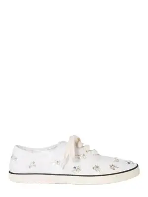 Miu Miu Embroidered Crystal Embellished Canvas Sneakers - White