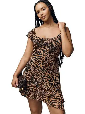 Anthropologie Asymmetric Ruffle Mini Dress - Leopard