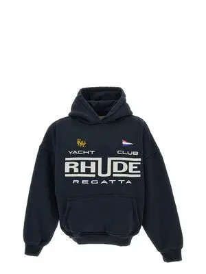 Rhude Printed Cotton Hoodie Blue
