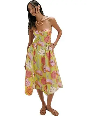 Free People Printed Midi Dress Daffodil Combo
