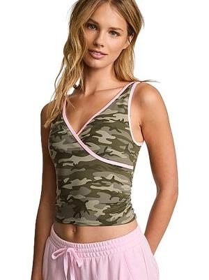 Pink PINK Relay™ Ruched Wrap Bra Tank Print