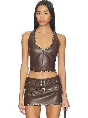 LAMARQUE X Revolve Liddy Studded Halter Top - Chocolate