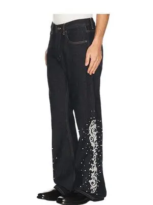 BIRTH OF ROYAL CHILD Embroidered Pearl Flared Trousers - Black
