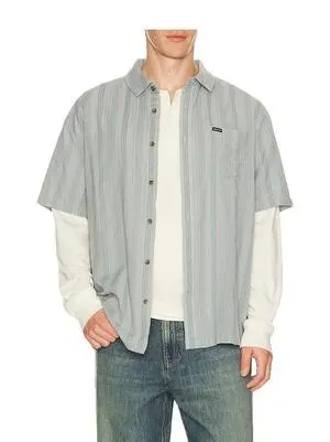 Brixton Cru Striped Dobby Woven Shirt In . Also - Blue