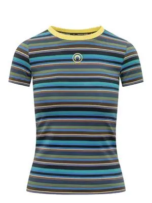 MARINE SERRE Striped Round Neck T-shirt - Blue