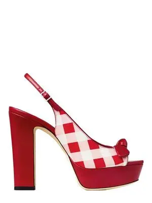 JIMMY CHOO Ziva 120 Gingham Cotton And Nappa Leather Platform Sandals - Red