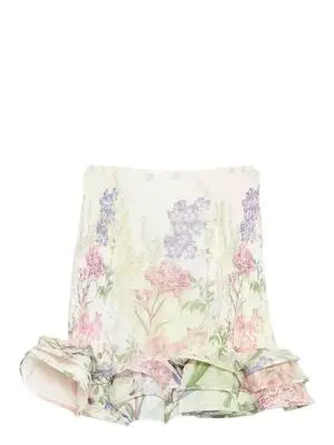 Charo Ruiz Ibiza Turma Ruffled-hem Floral Mini Skirt - Neutrals