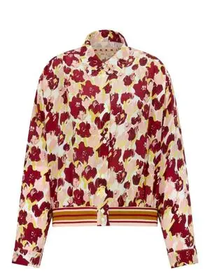 Marni Floral Striped Silk Shirt - Red