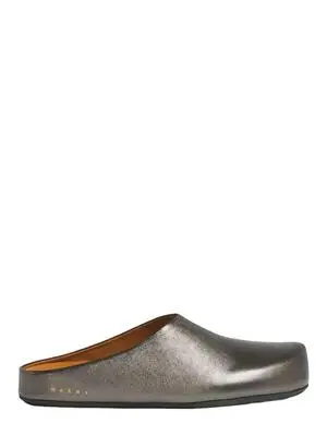 Marni Metallic Nappa Leather Sabots - Grey