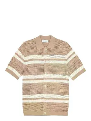 LES DEUX Gianni Striped Knit Polo Shirt - Neutrals