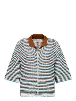 Marni Striped Crochet Zip-up Cardigan - Brown
