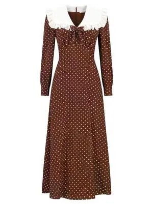 Alessandra Rich Polka-dot Ruffled Silk Dress - Brown
