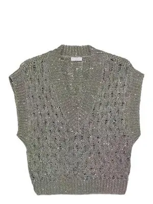 Brunello Cucinelli Sequin V-neck Knitted Vest - Grey