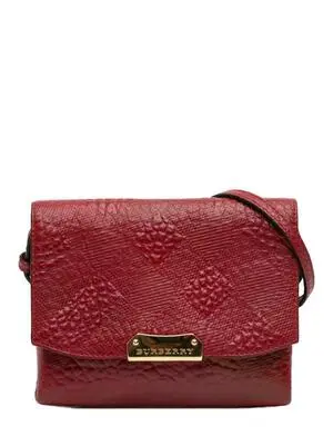 Burberry Embossed Grain Check Leather Langley Crossbody Bag - Red