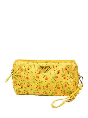 Prada 2000-2013 Tessuto Stampato Palm Cosmetic Pouch - Yellow