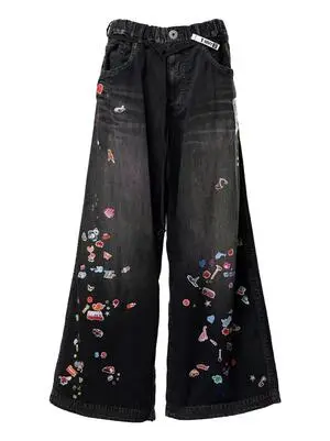 Mihara Yasuhiro Sticker-printed Wide-leg Jeans - Black