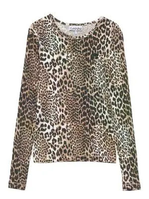 GANNI Ribbed Leopard-print T-shirt - Neutrals