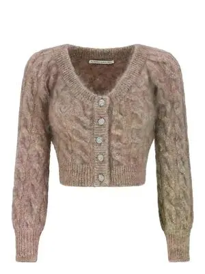 ALESSANDRA RICH Sequin Cable-Knit Cardigan