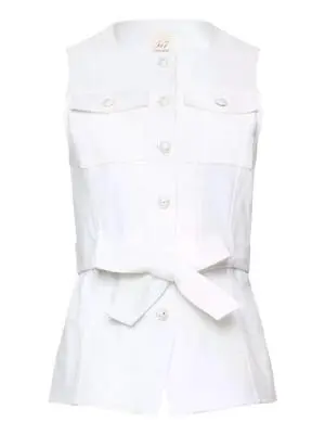 Cinq À Sept Button Belted Top - White