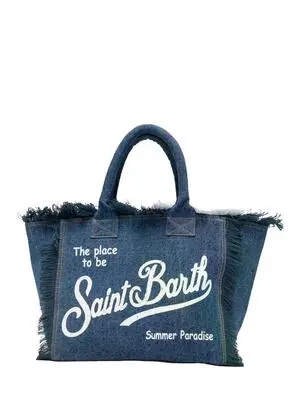 MC2 SAINT BARTH Fringed-Detail Logo-Print Tote Bag Blue