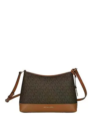 Michael Kors Logo Charm Monogram Crossbody Bag - Brown