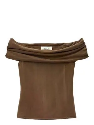 Ba&sh Bene Gathered Off-The-Shoulder Top Brown