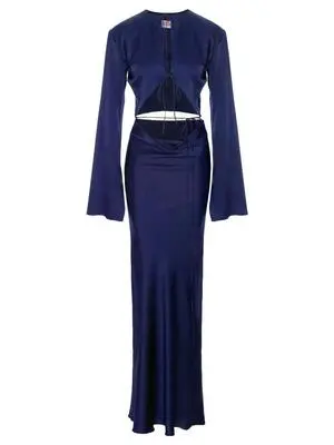 MANURI Sylvia Cut-out Tie Silk Dress - Blue