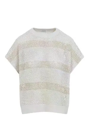 Brunello Cucinelli Striped Knitted Top - White