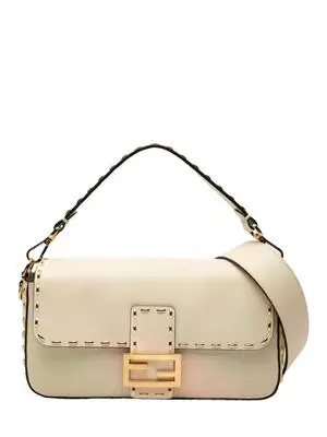 FENDI Fendi Leather Metal Stitch Baguette Satchel
