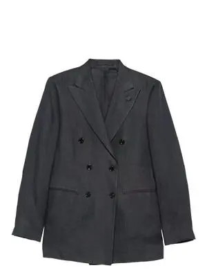 LARDINI Double-breasted Blazer With Flower Pin - Blue
