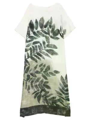 Marina Rinaldi Leaf-print Midi Dress - Neutrals