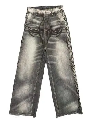 HELLSTAR HELLSTAR Graffiti-Detailed Wide-Leg Jeans Grey