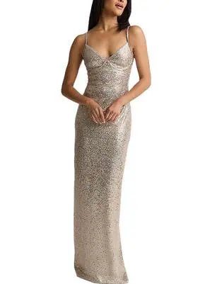 St. John Sequin Evening Gown - Lattle Light Grey Melange