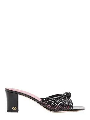 Valentino Garavani Knot Detailing Leather Slide Sandals - Black