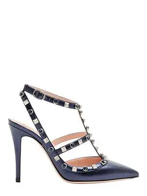 Valentino Garavani Rockstud Embellished Leather Pumps Navy